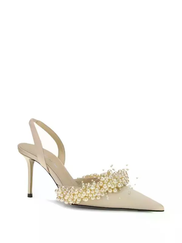 Mach & Mach Pearl Embellished Slingback Pumps - Neutrals