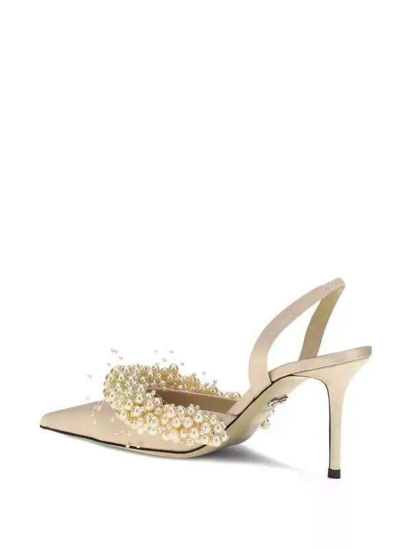 Mach & Mach Pearl Embellished Slingback Pumps - Neutrals