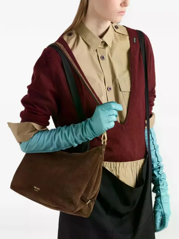 Prada Fold Suede Bag - Brown