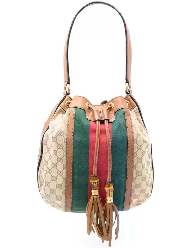 Gucci Gg Canvas Web Rania Drawstring Hobo Bag - Brown