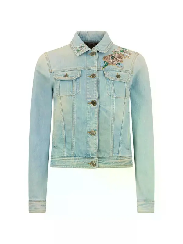 MOORER Floral-embroidered Denim Jacket