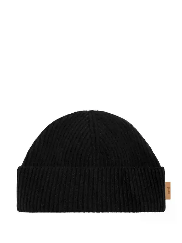 AMI Paris Wool Beanie With Leather Label - Black