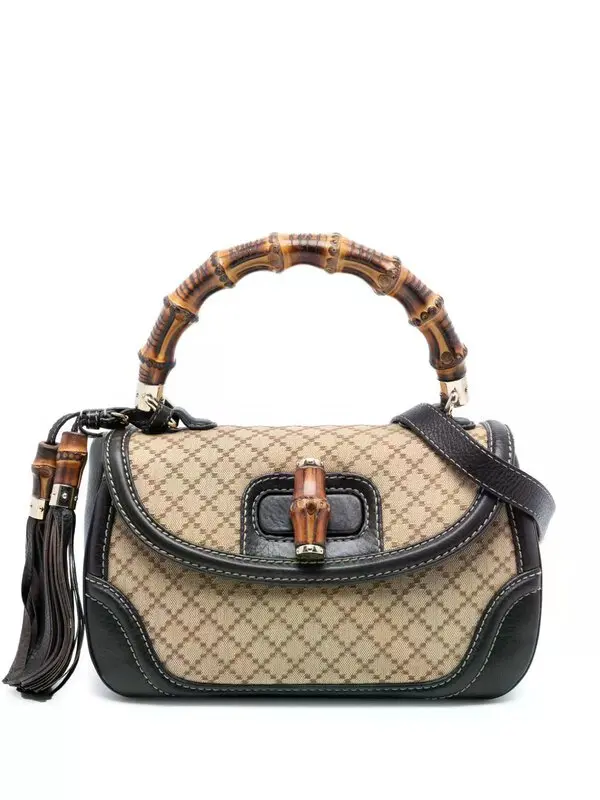 Gucci Medium Diamante Canvas Bamboo Satchel