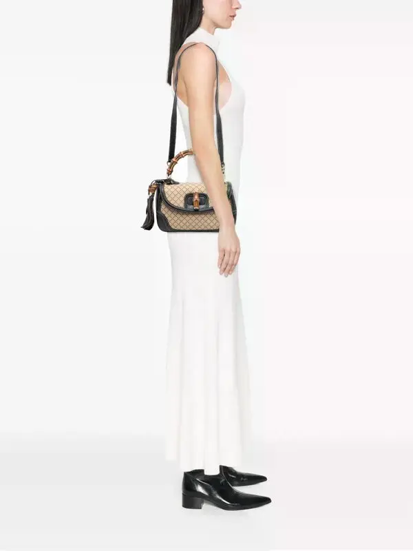 Gucci Medium Diamante Canvas Bamboo Satchel
