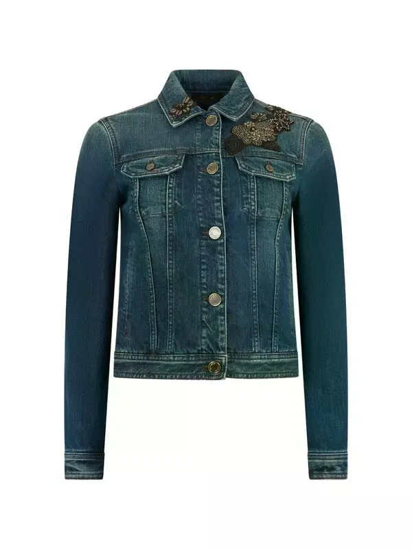 MOORER Beaded Flap-pocket Denim Jacket