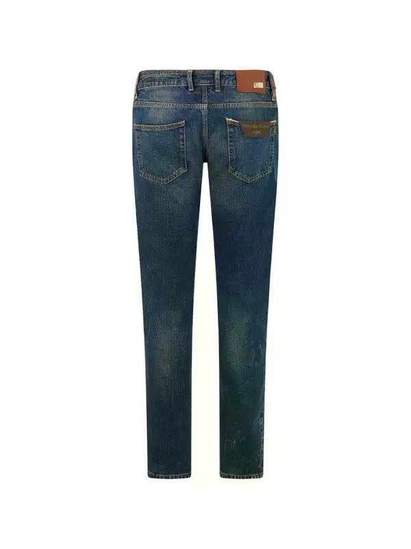MOORER Contrast-stitching Skinny Jeans