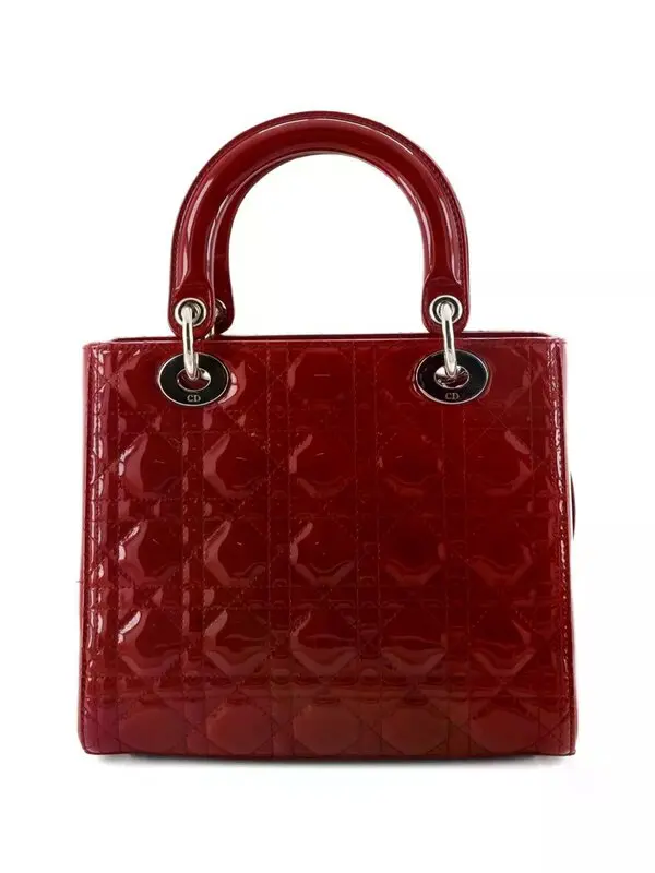 Dior Lady Cannage Quilt Patent Medium Satchel - Red