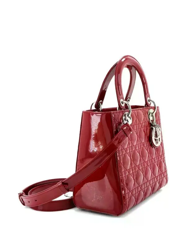 Dior Lady Cannage Quilt Patent Medium Satchel - Red