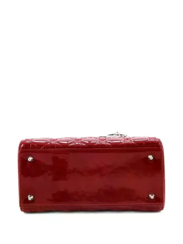 Dior Lady Cannage Quilt Patent Medium Satchel - Red