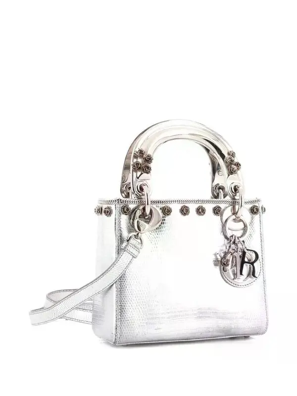 Dior Lady Lizard Mini Satchel With Metal Applique - Silver