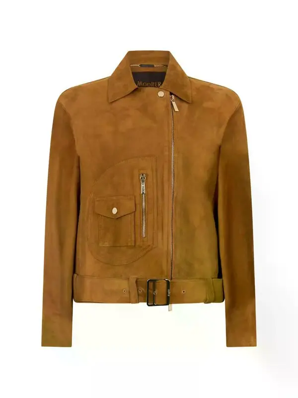 MOORER Suede Belted Jacket - Brown