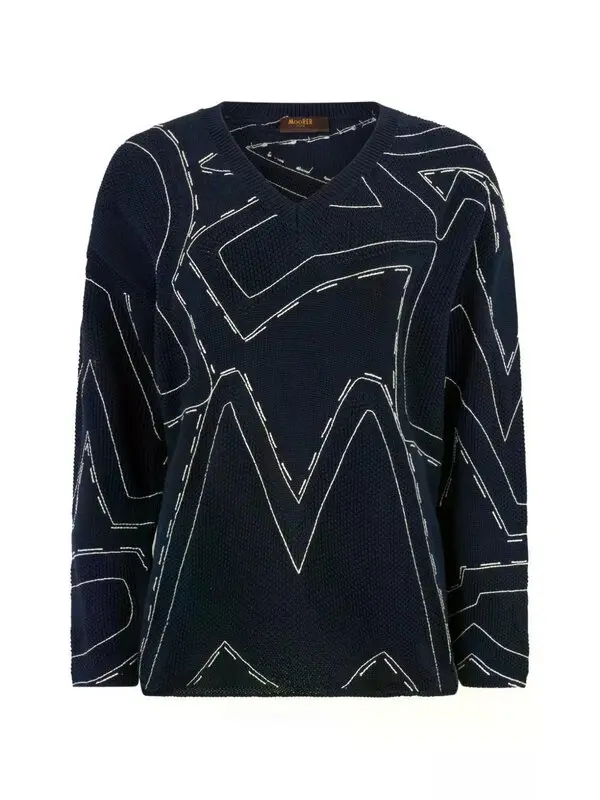 MOORER Geometric V-neck Pullover