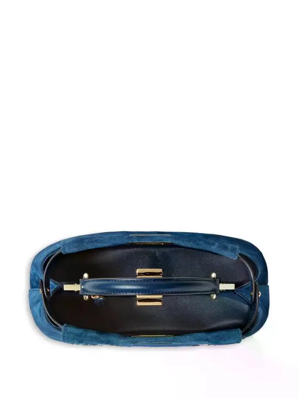 Fendi Mini Peekaboo Floral-embroidered Denim Tote - Blue
