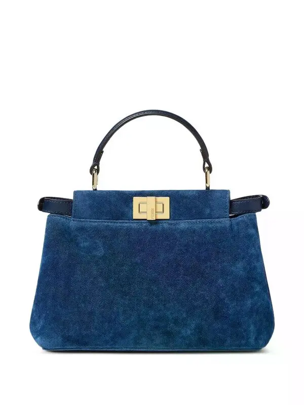 Fendi Mini Peekaboo Floral-embroidered Denim Tote