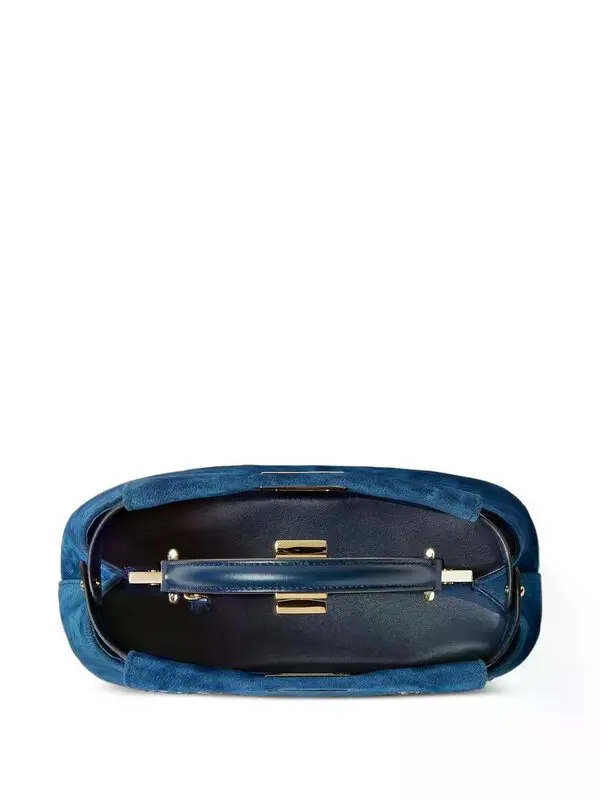 Fendi Mini Peekaboo Floral-embroidered Denim Tote