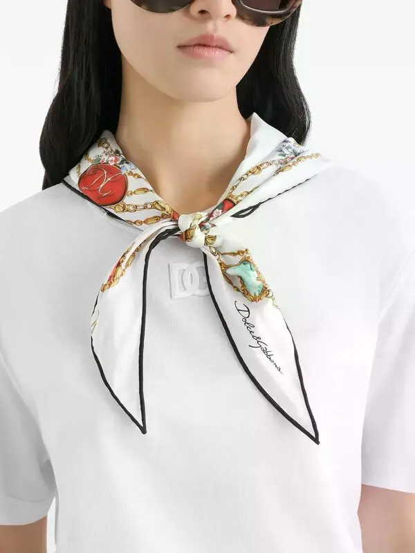 Dolce & Gabbana Scarf-detail Logo-embroidered T-shirt - White