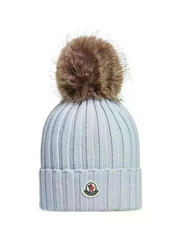 Moncler Ribbed Pompom Beanie - Blue