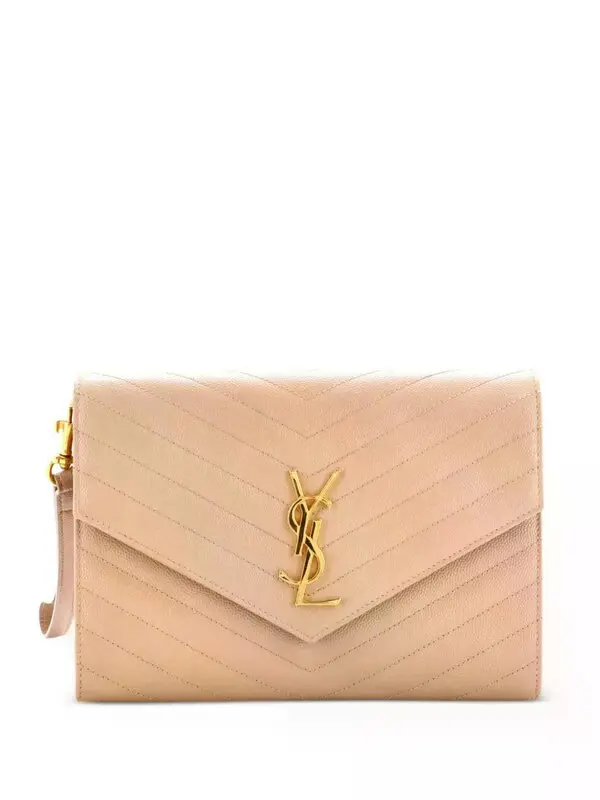 Saint Laurent Monogram Envelope Wristlet Clutch - Neutrals