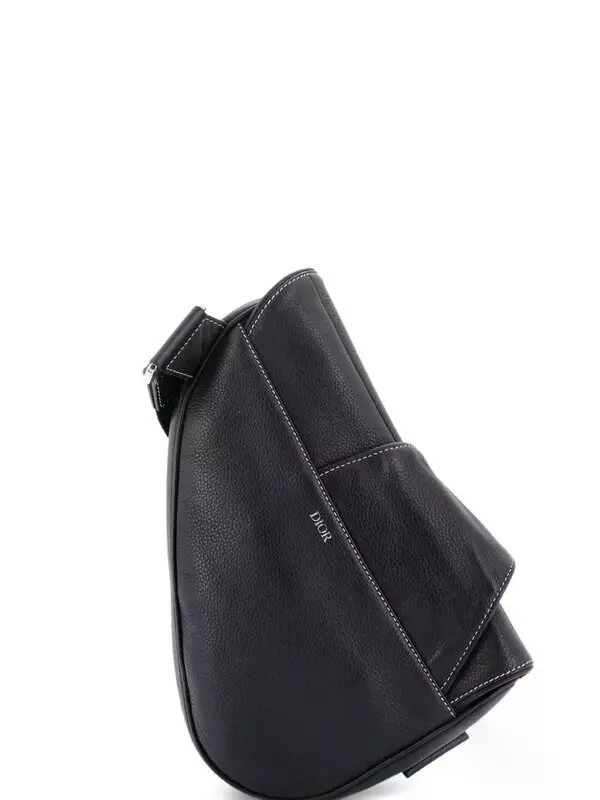 Dior Kaws Saddle Leather Applique Crossbody Bag - Black