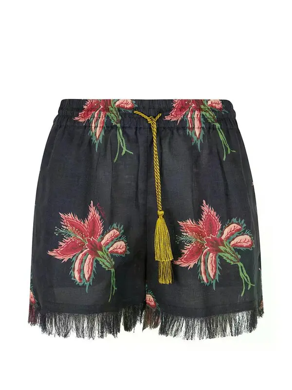 Valentino Garavani Floral-pattern Shorts With Tassel Detail - Black