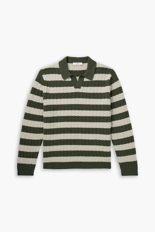 Mr P. Striped Cable-knit Wool Polo Shirt
