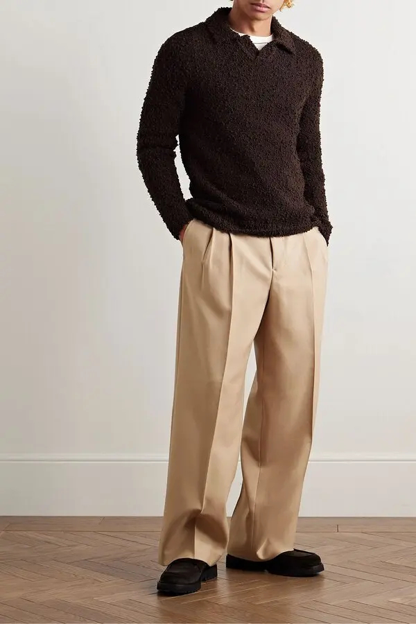 Mr P. Boucléknit Merino Woolblend Polo Shirt