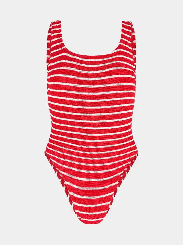 Hunza G Square Neck Striped One Piece Swimsuit - Red/white Stripe