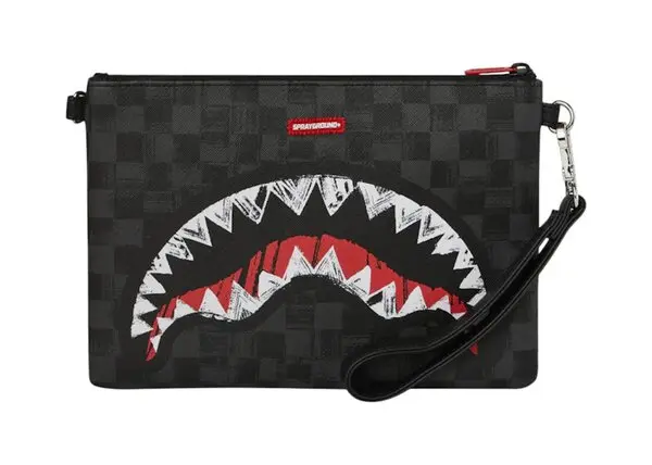 SPRAYGROUND Shark Mouth Graphic Wristlet Pouch - Black