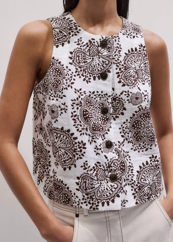 ME+EM Cheesecloth Floral Print Cropped Top