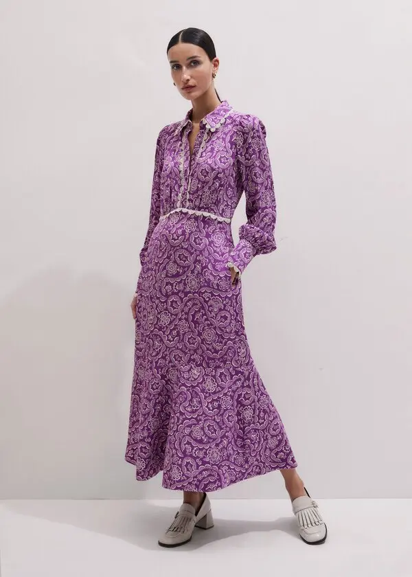 ME+EM Fit & Flare Entangled Lace Print Maxi Dress /green