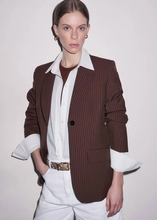 ME+EM Sharp Shoulder Blazer - Cinnamon Brown