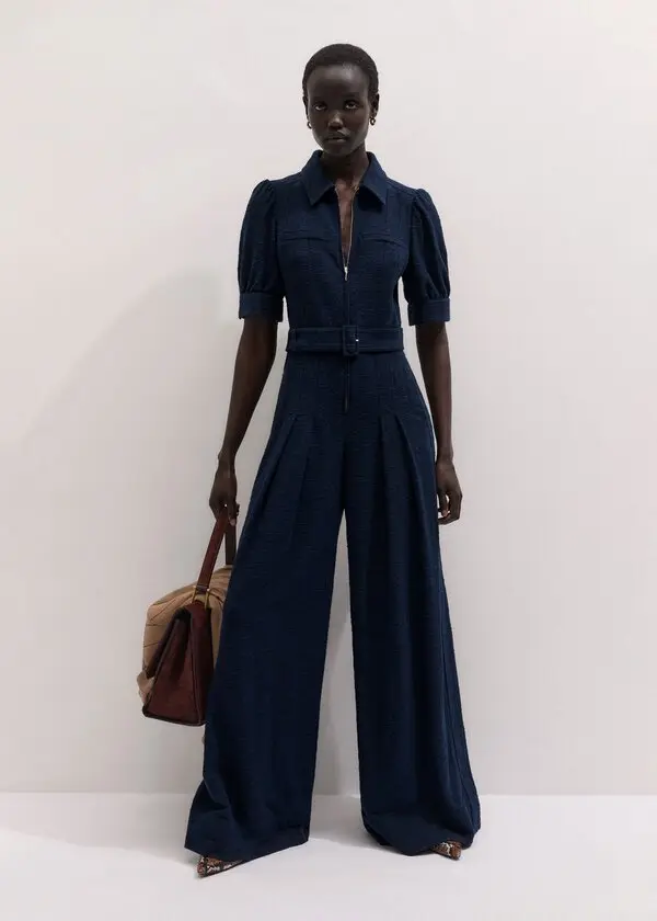ME+EM Wide-leg Jumpsuit With Belt - Navy