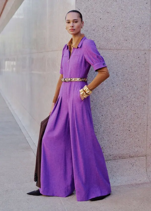 ME+EM Wide-leg Tailored Jumpsuit With Belt - Violet