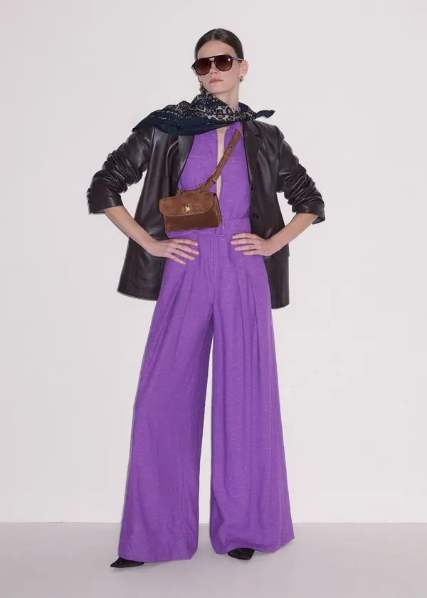 ME+EM Wide-leg Tailored Jumpsuit With Belt - Violet