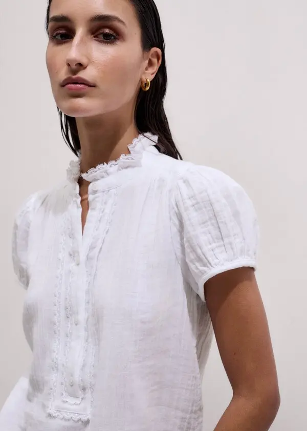 ME+EM Cheesecloth Cap-sleeve Blouse - Soft White