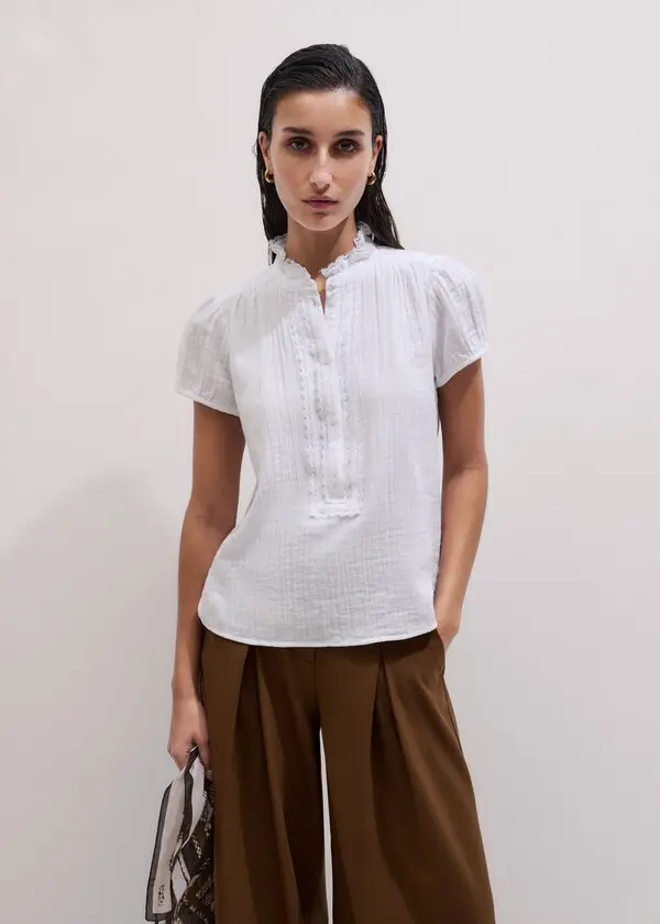 ME+EM Cheesecloth Cap-sleeve Blouse - Soft White
