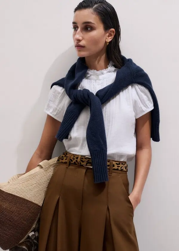 ME+EM Cheesecloth Cap-sleeve Blouse - Soft White