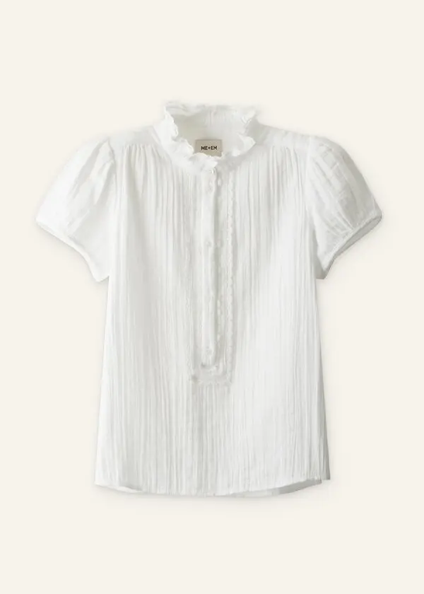 ME+EM Cheesecloth Cap-sleeve Blouse - Soft White