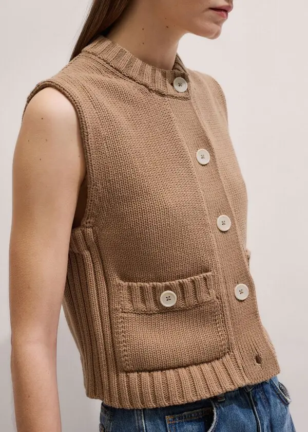 ME+EM Button-through Straight Vest - Tan