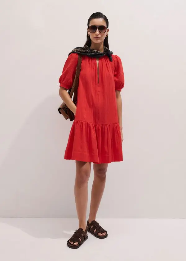 embroidered cheesecloth short dress Sage Embroidered Cut-Out Mini Dress