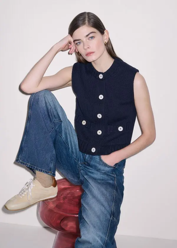 ME+EM Button-detailed Straight Vest - Navy