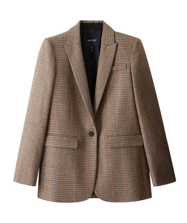 ME+EM Sharp Shoulder Blazer - Brown Multi