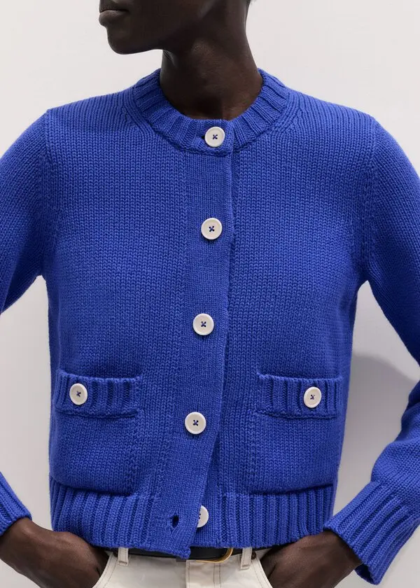 ME+EM Cotton Bracelet Sleeve Cropped Cardigan - Deep Blue