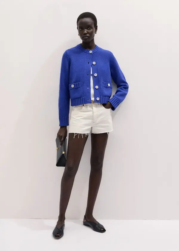 ME+EM Cotton Bracelet Sleeve Cropped Cardigan - Deep Blue