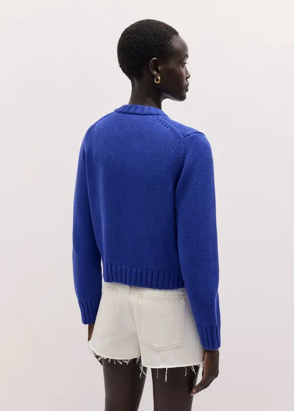 ME+EM Cotton Bracelet Sleeve Cropped Cardigan - Deep Blue