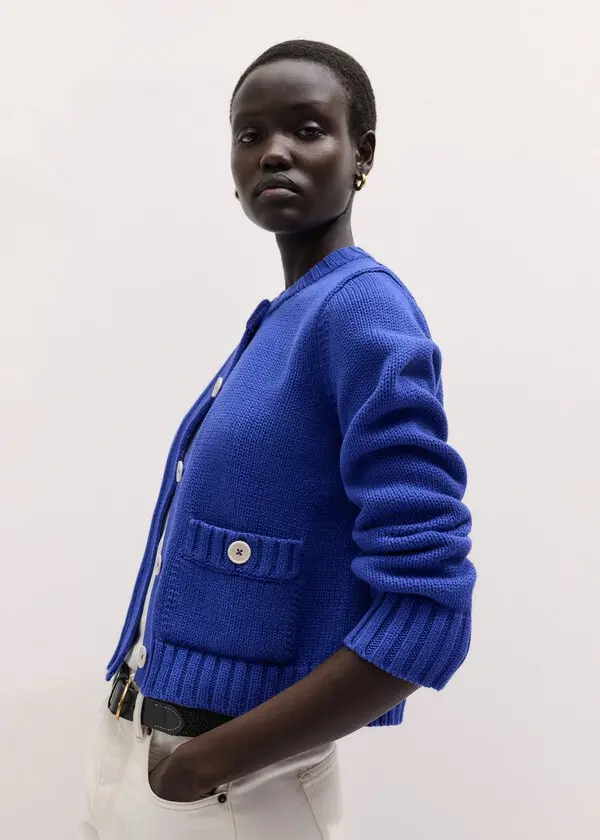 ME+EM Cotton Bracelet Sleeve Cropped Cardigan - Deep Blue