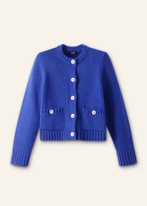 ME+EM Cotton Bracelet Sleeve Cropped Cardigan - Deep Blue