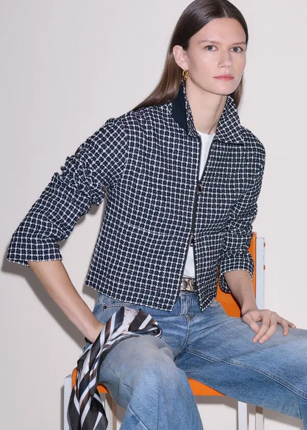 ME+EM Textured Zip-front Relaxed Top