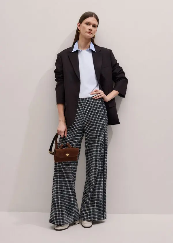 ME+EM Textured Wide-leg Trousers - Navy Multi