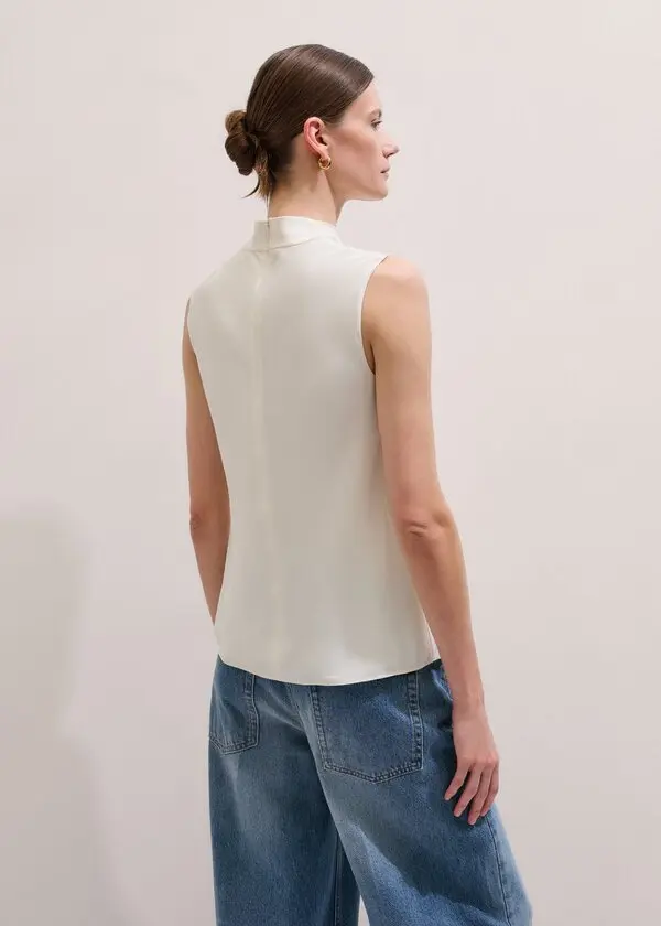 ME+EM Silk Cowl Neck Sleeveless Top - Light Cream